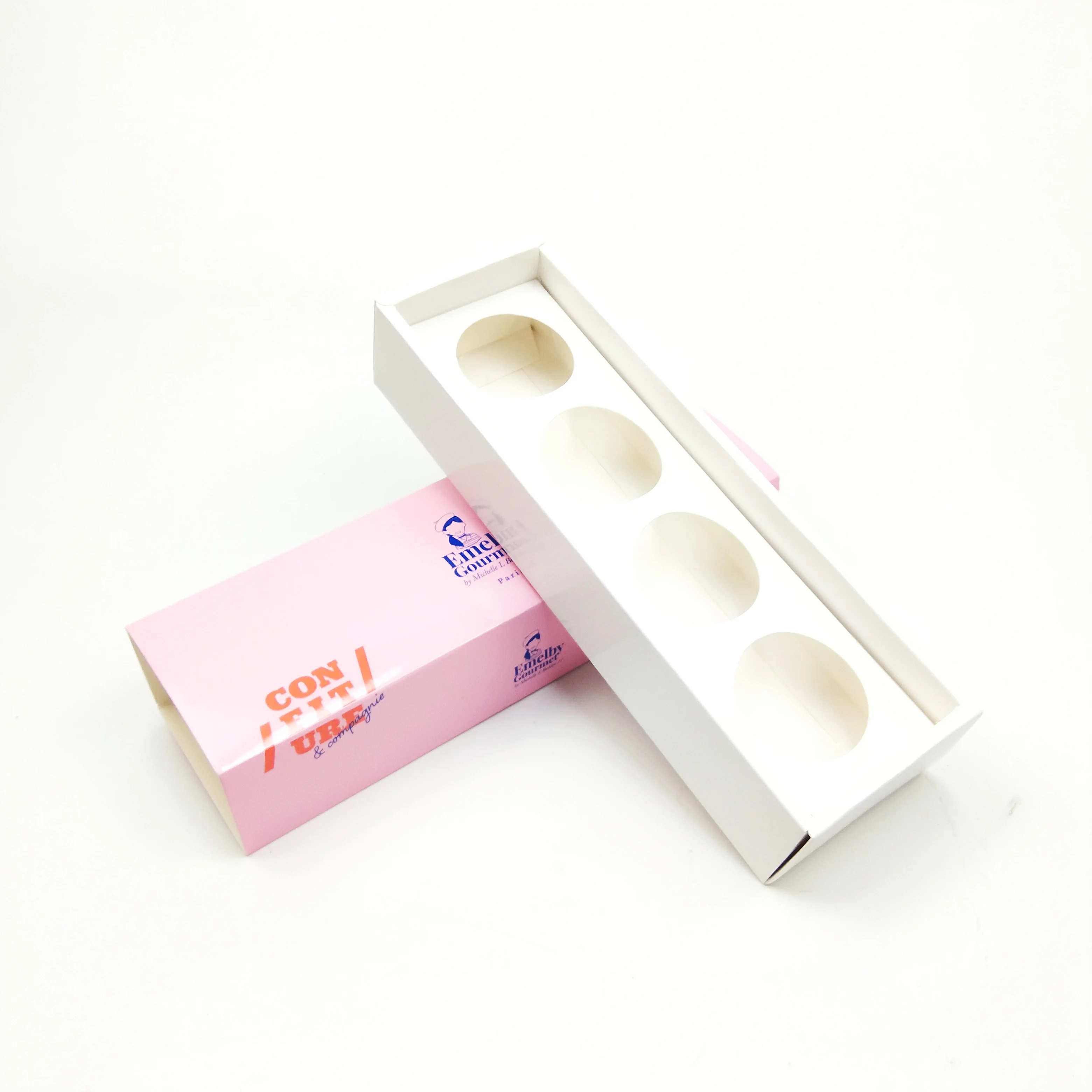 Custom Food Grade Pastry Paper Drawer Box With 4 Hole For Macaron ...