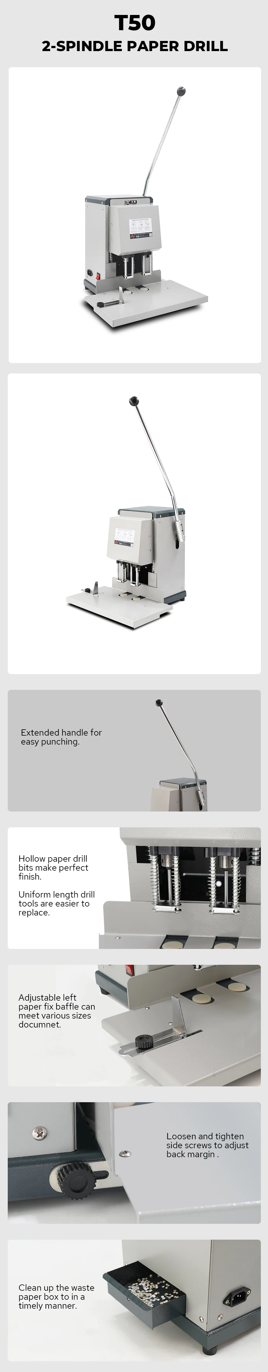 T50 Electric Two Hole Paper Drilling Machine - Double Spindle