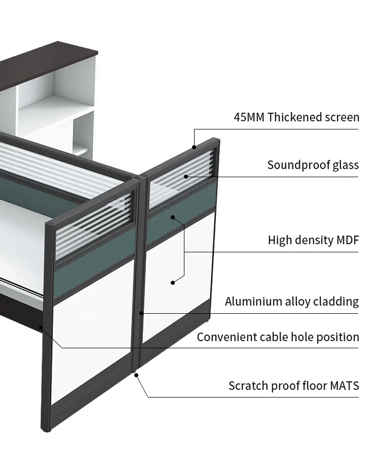 4 Seat Cubicle Partition Modular Office Table Call Center Staff Wooden ...