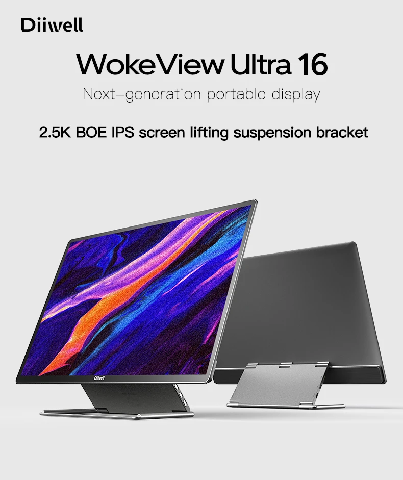 Portable 16 Inch QHD 2.5K LED Monitor 100% SRGB 10 Bit TFT 2560X1600 16 ...