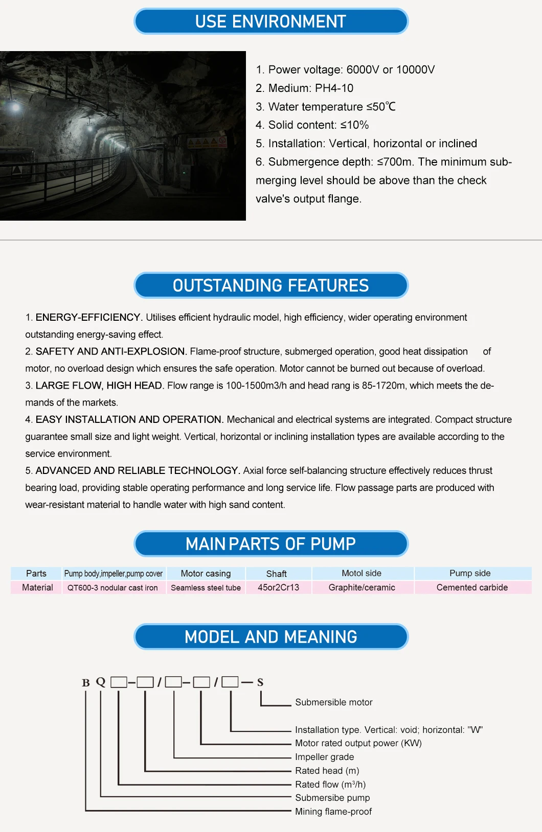 Drainage Explosion-proof High Pressure Mine Submersible Pump Bq400-340/ ...