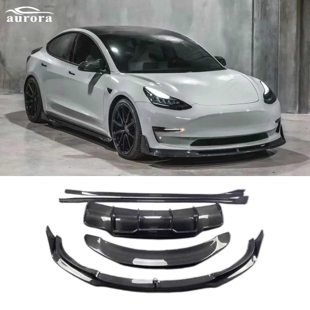 High Quality Tesla model 3 Carbon Fiber V style Front lip side skirt ...
