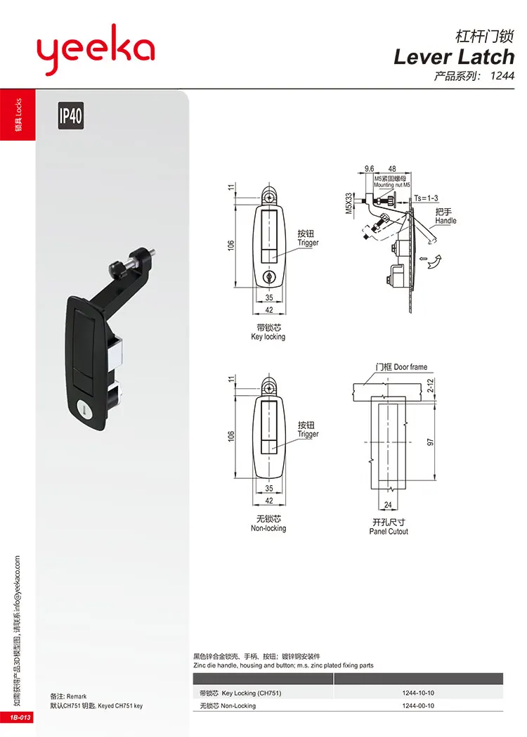 Yeeka 1244 Industrial Hardware - Unique Design Panel Lock