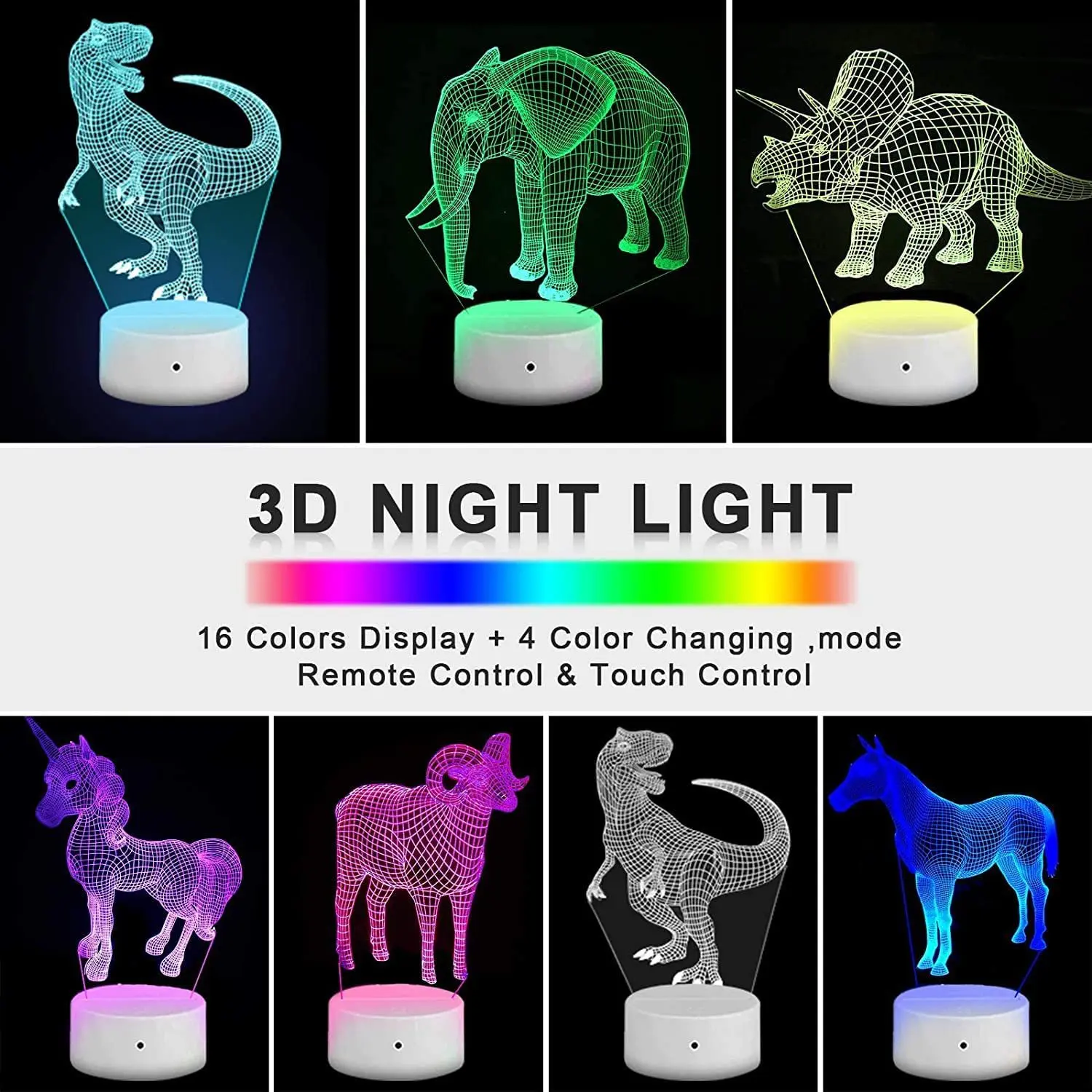 Remote Control Rgb Led Lamp Bases For 3d Led Night Light Acrylic Black ...