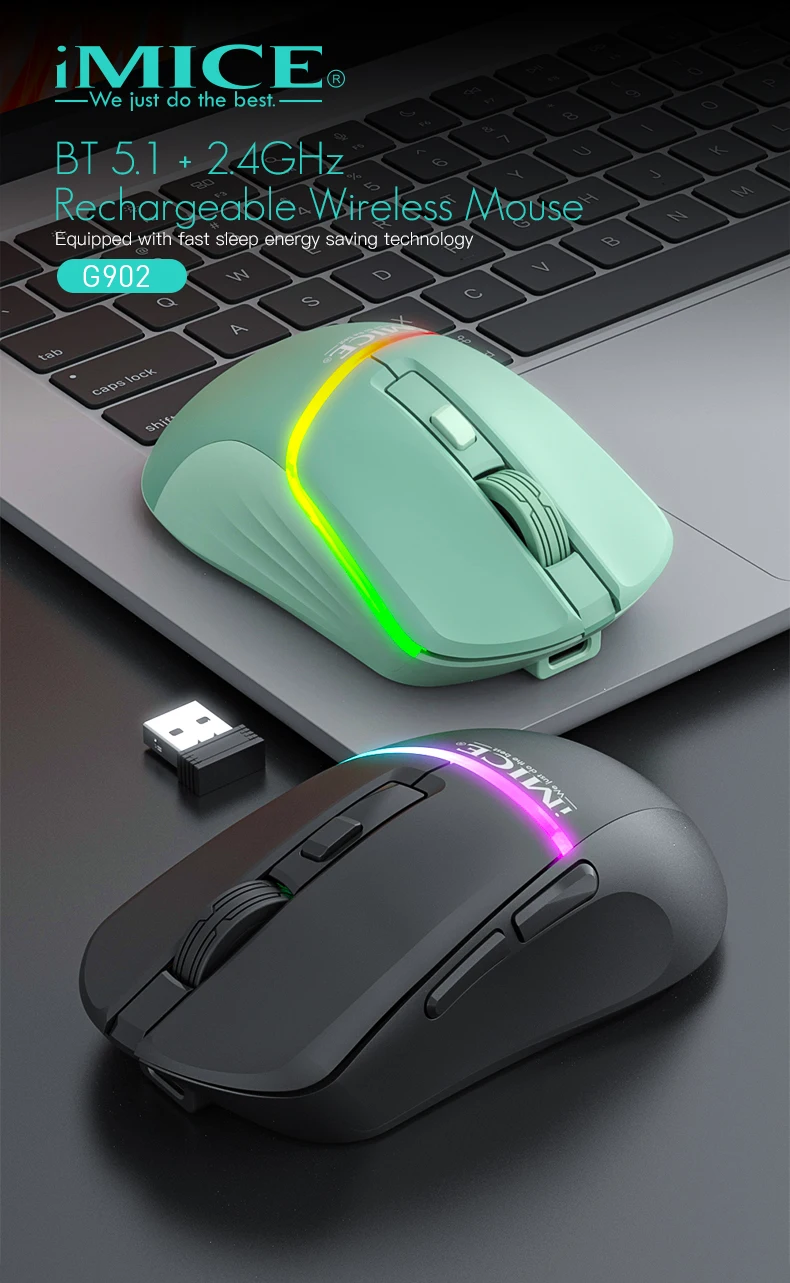 Imice G902 RGB Light Rechargeable Wireless Mouse Bt5.1+2.4ghz