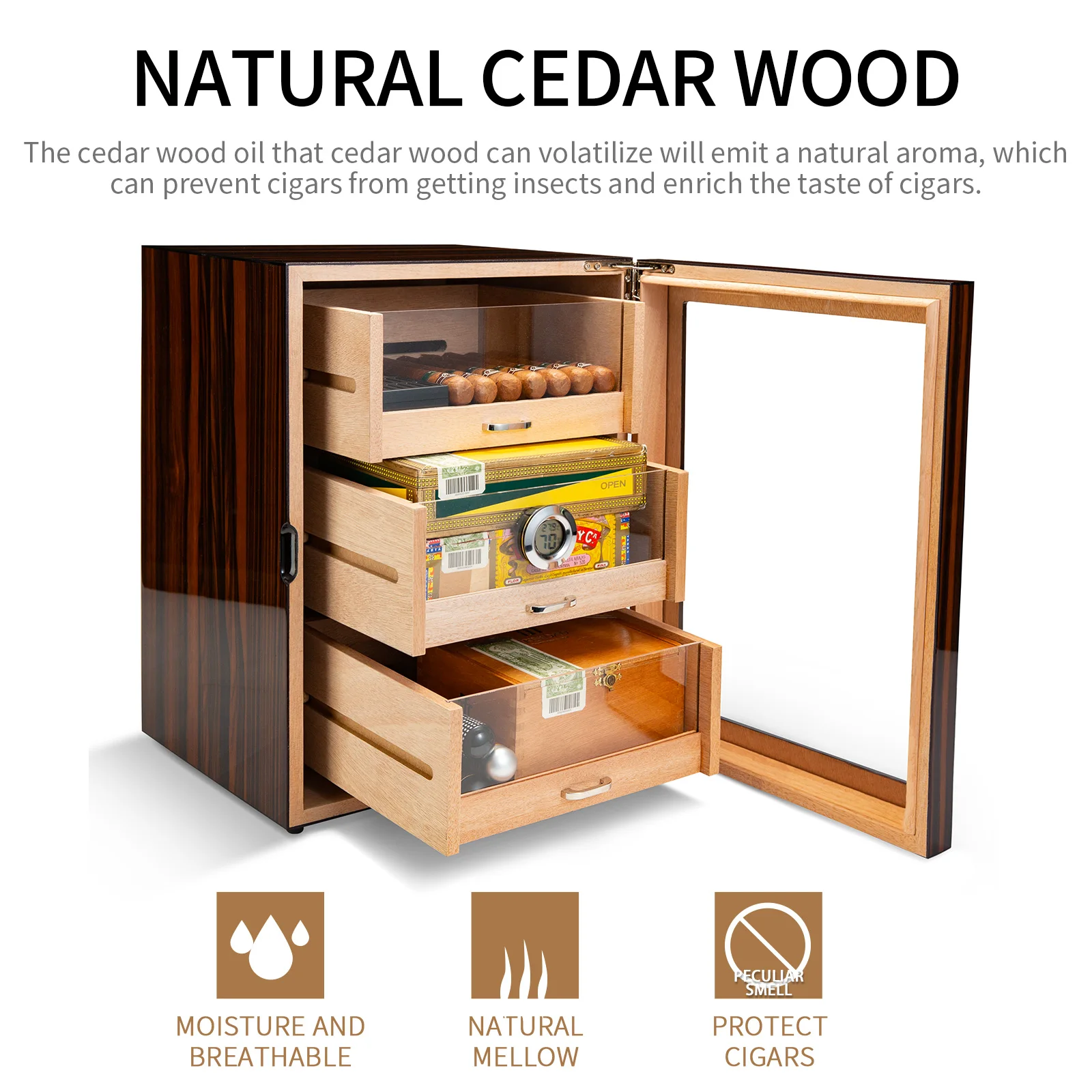 Modern Luxury Cigar Humidor Box Handmade Three Layers Spanish Cedar ...