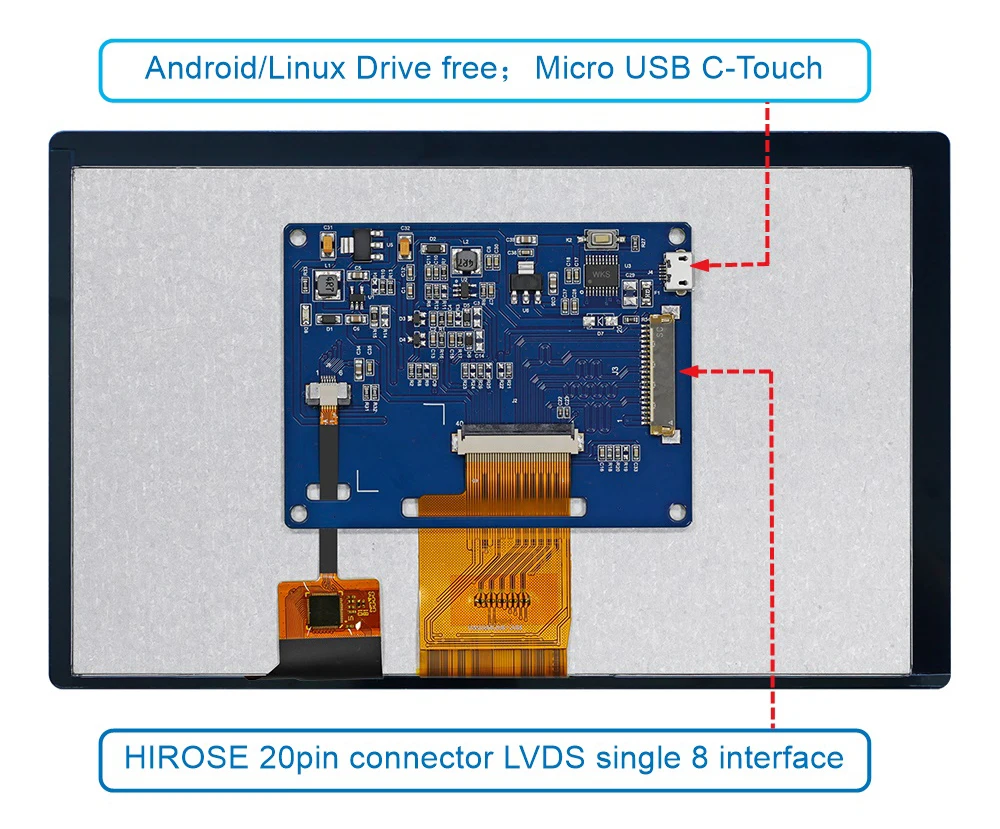 7 Inch 1024x600 20pin Lvds Interface Display Multiple Touch Big Cover ...