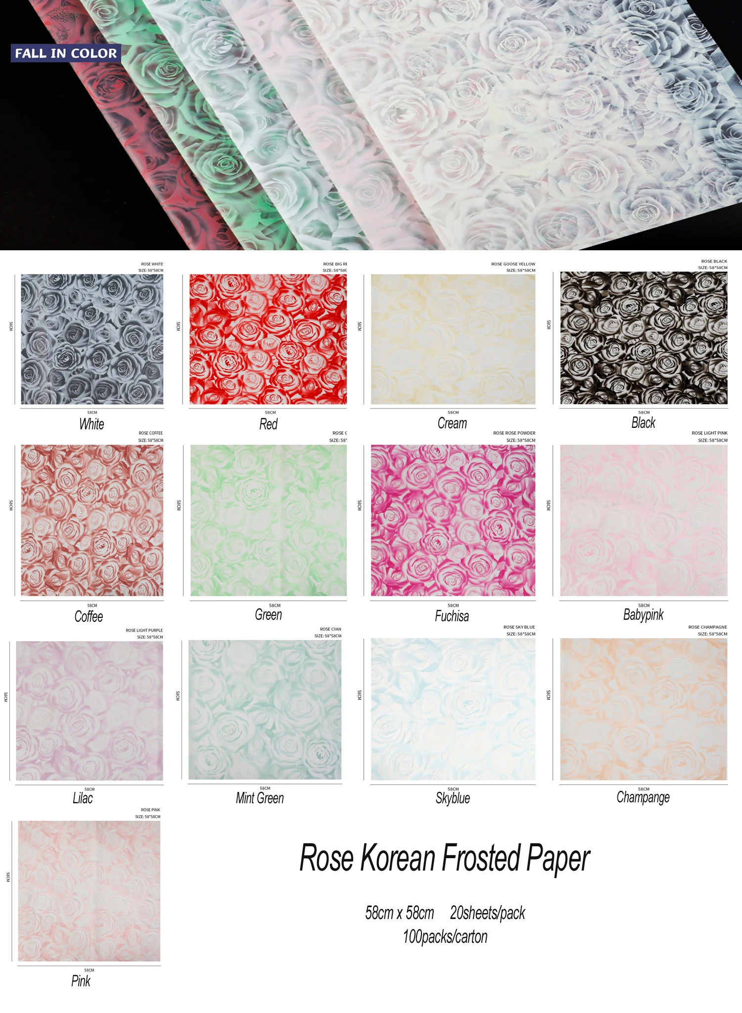 Fall In Color Waterproof Rose Design Frosted Korean Paper For Flower ...
