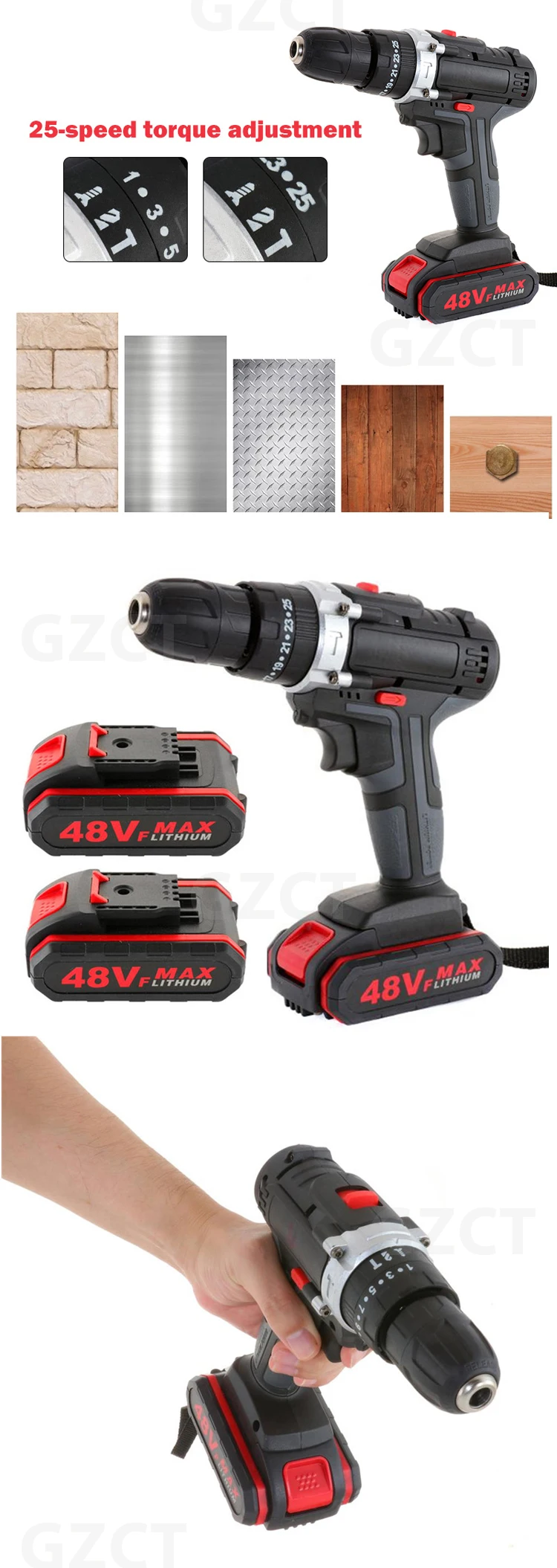 48vf Brush Hand Impact Drill Driver Machine 2500rpm 25nm Electric Power ...