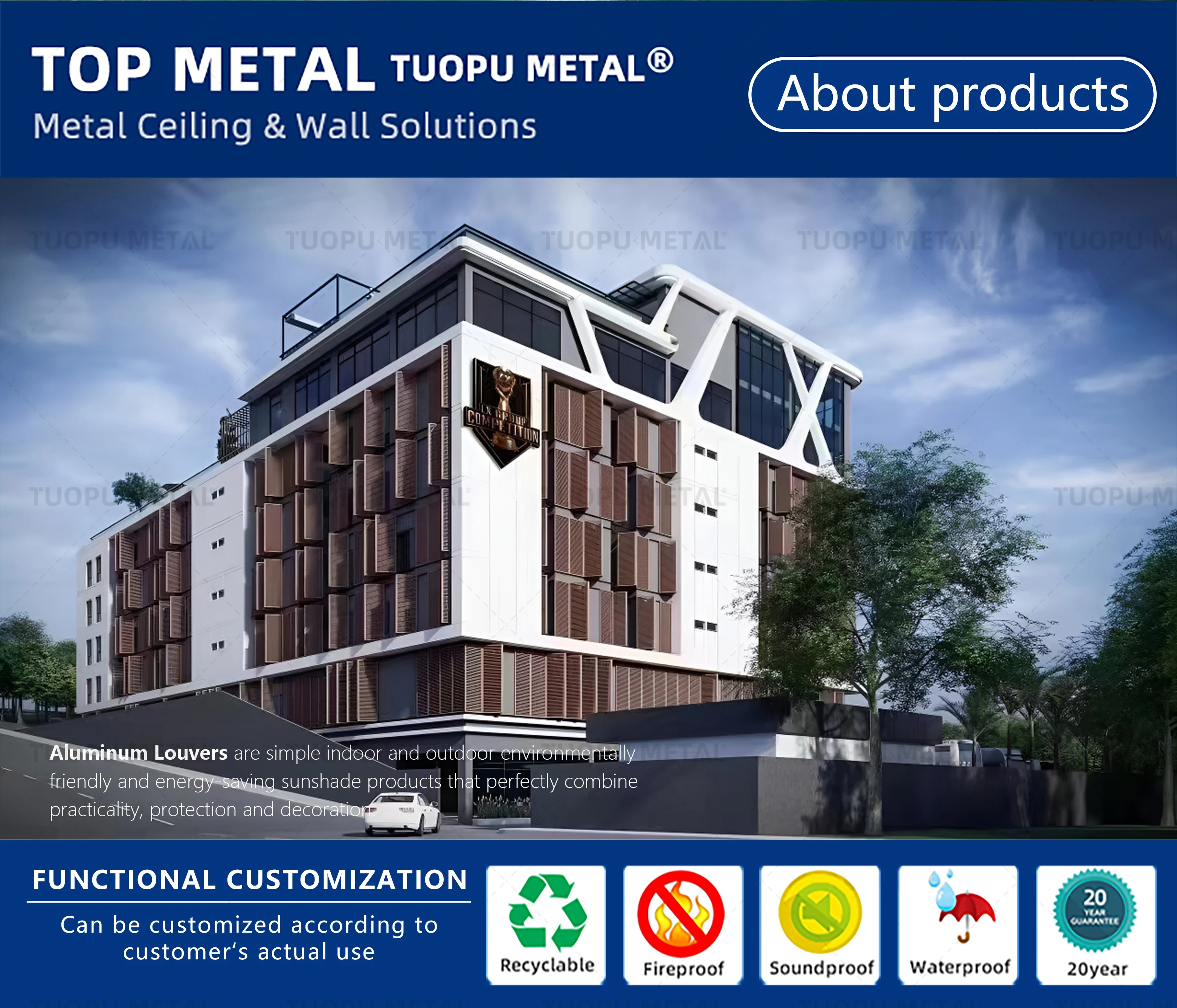 Exterior Cladding Facade Sliding Metal Wall Screen Aluminum Window Louver