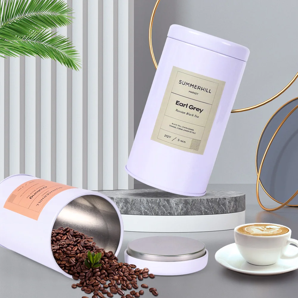 Customized Empty Food Grade Coffee Beans Tin Box Metal Airtight Round ...