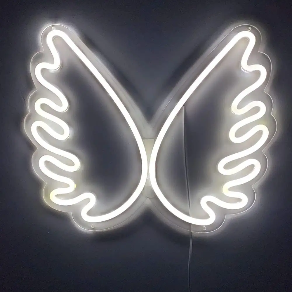 White Angel Wing Led Neon Sign Acrylic Neon Light Signs Wall Decor Girl ...