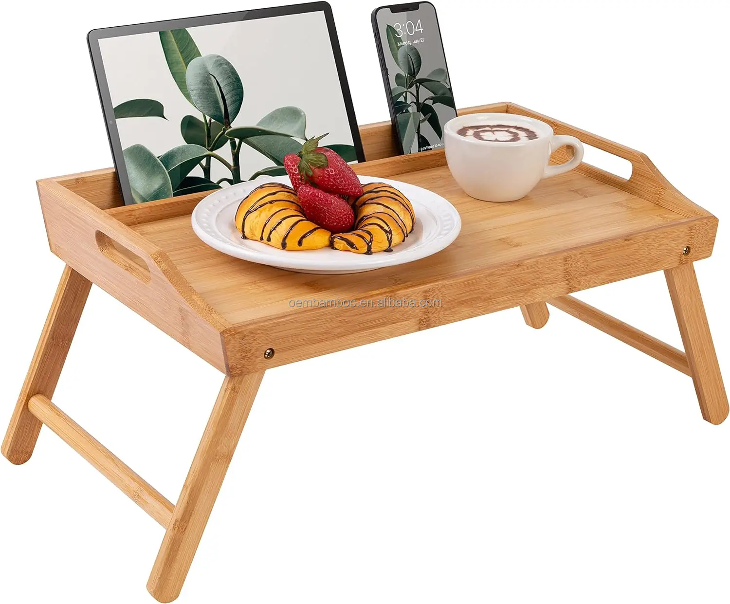 Bamboo Wood Bed Tray,Lap Desk With Phone Holder - Fits Up To 15.6 Inch ...