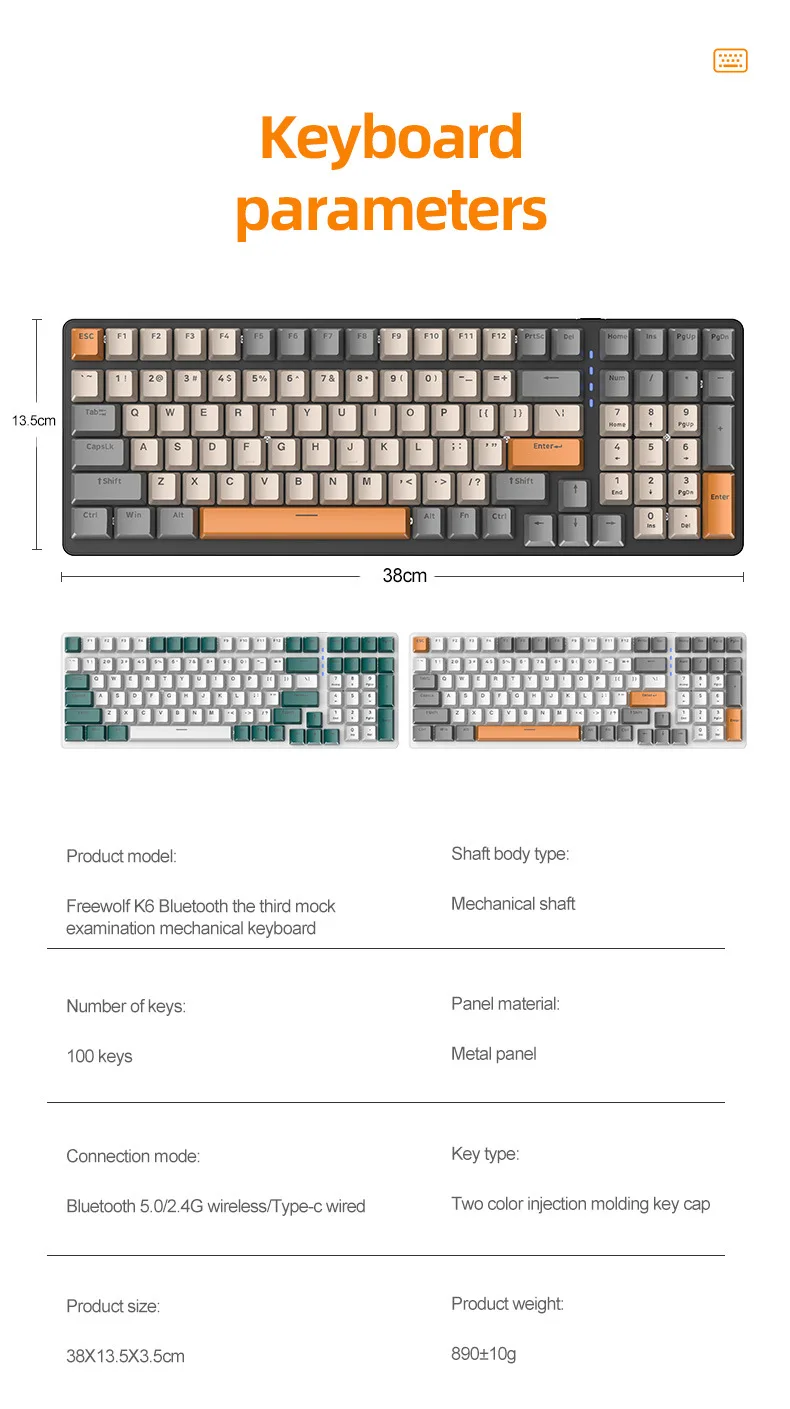 K6 Wireless Mechanical Gaming Keyboard - 100 Keys, RGB Backlit, BT 5.0 ...