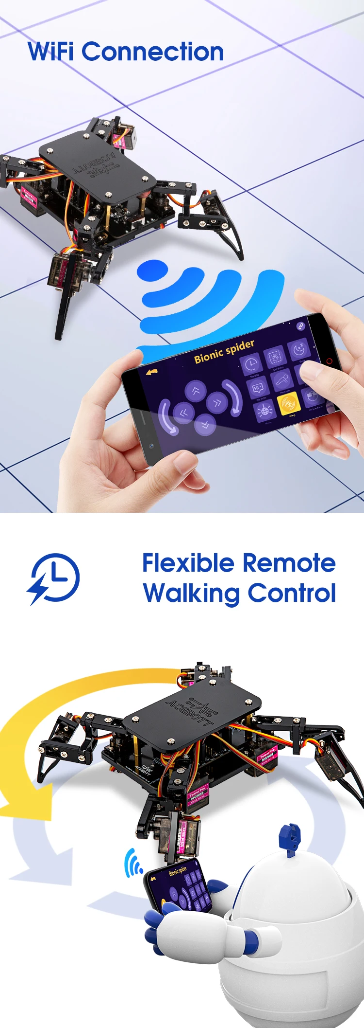 DIY Spider Robot IoT ESP8266 WiFi Wireless IoT Robotic Kit Bionic Quadruped Robot C/C++ Code ...