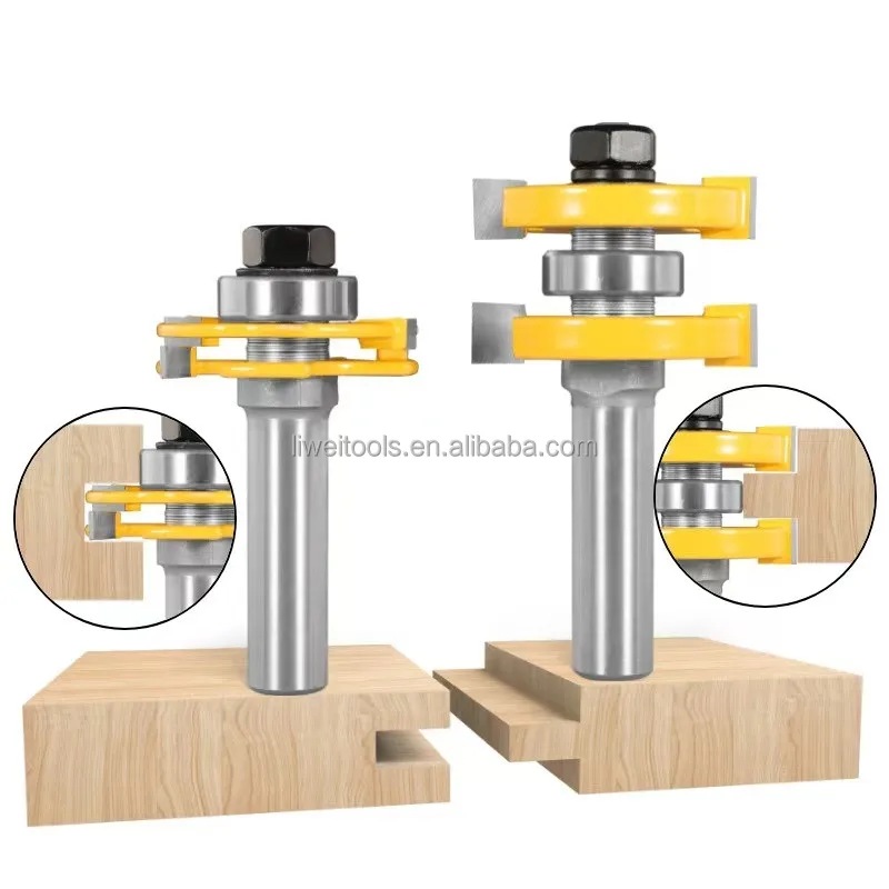 2pcs 1/2" Shank Adjustable Blades T Type Groove and Tongue Router Bit ...