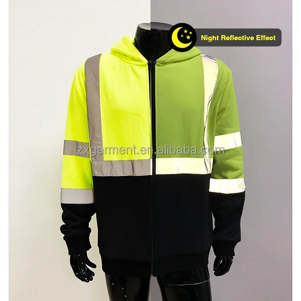 Custom Hi Vis Reflective Safety Hoodie Front Zipper Fleece Hoodie ...