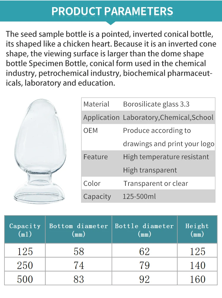 Laboratory 125ml 250ml 500ml Cone Shape Form Type Glass Display Inverted Conical Specimen Sample ...