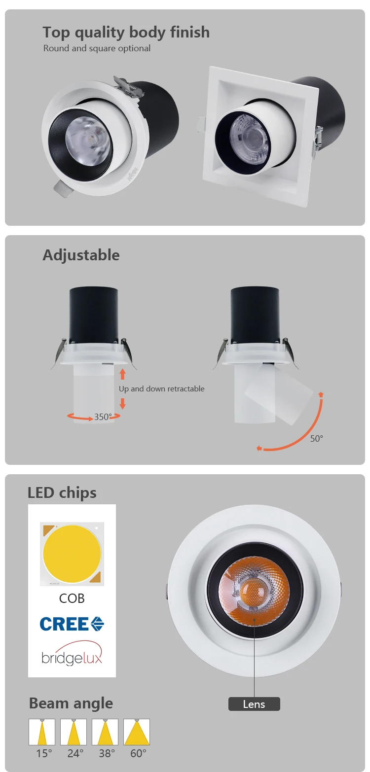 Adjustable Rotatable 7w 10w 12w 25w 35w Indoor Ceiling Wall Washer ...