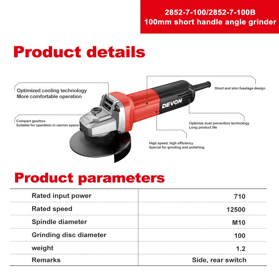 Devon Top Sale Corded Electric Angle Grinder - 710W Power