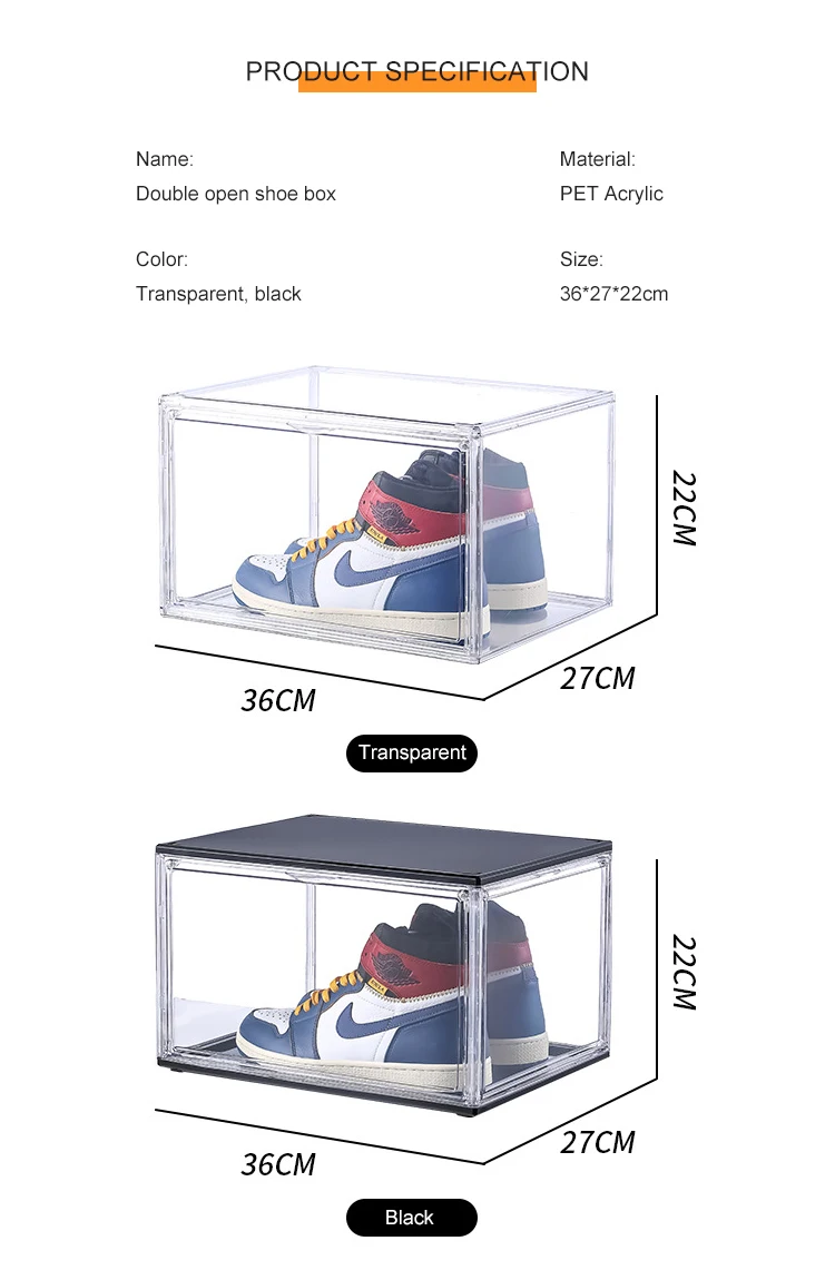 Clear Acrylic Shoe Container Stackable Drop Front And Sid Double Open ...