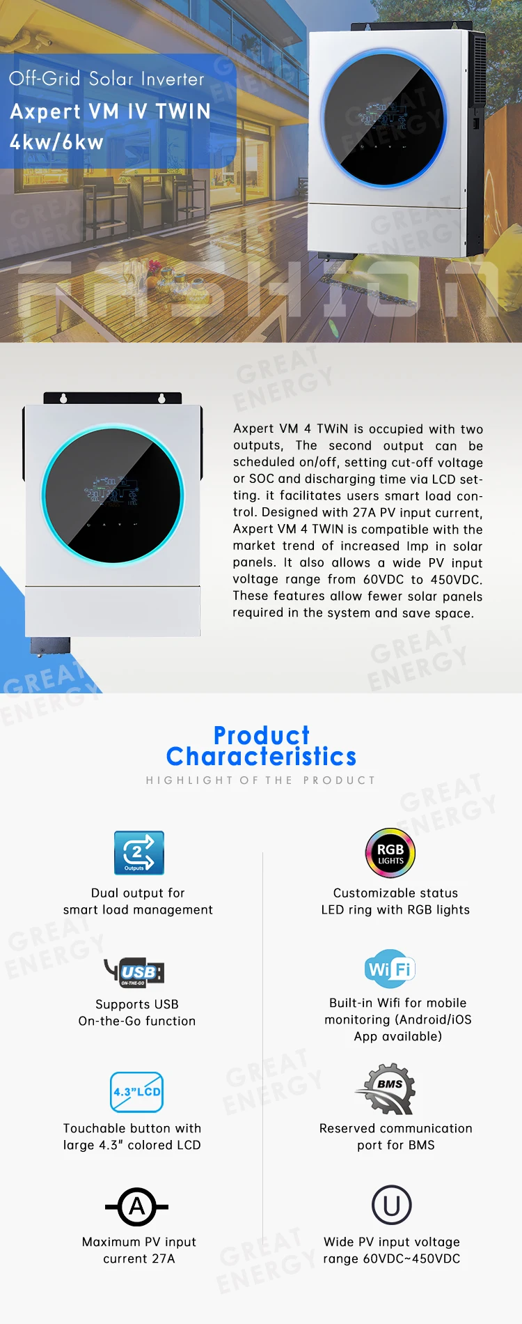 Voltronic Axpert VM 4 TWIN Inverter - 4KVA/6KVA Hybrid Solar Power