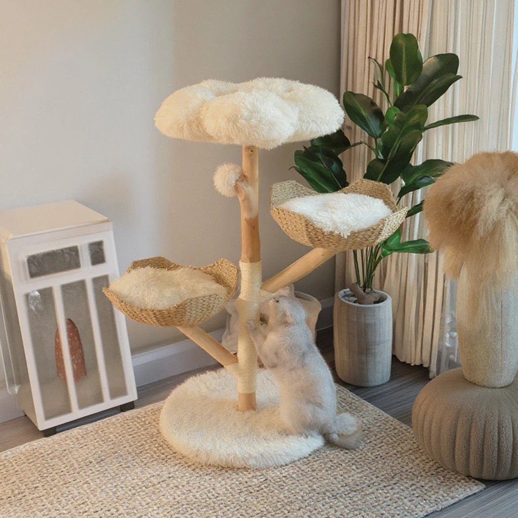 Luxury Modern Style Cat Tree Natural Bamboo Rattan Cat Scratching Post ...