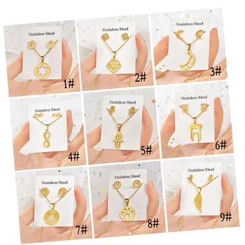 Stainless Steel Gold Plated Evil Eye Wings Snowflake Moon Necklace ...