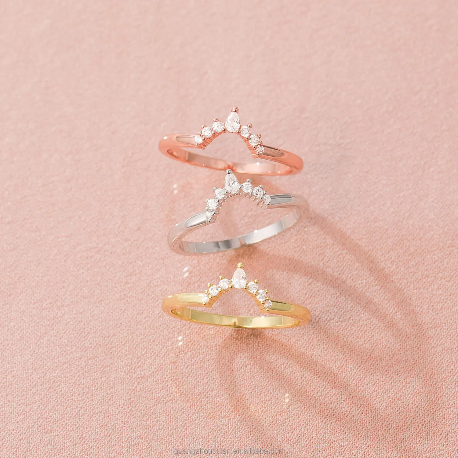 Somen 14K Gold Plated Copper Ring Women Pear Shaped CZ Cubic Zirconia ...