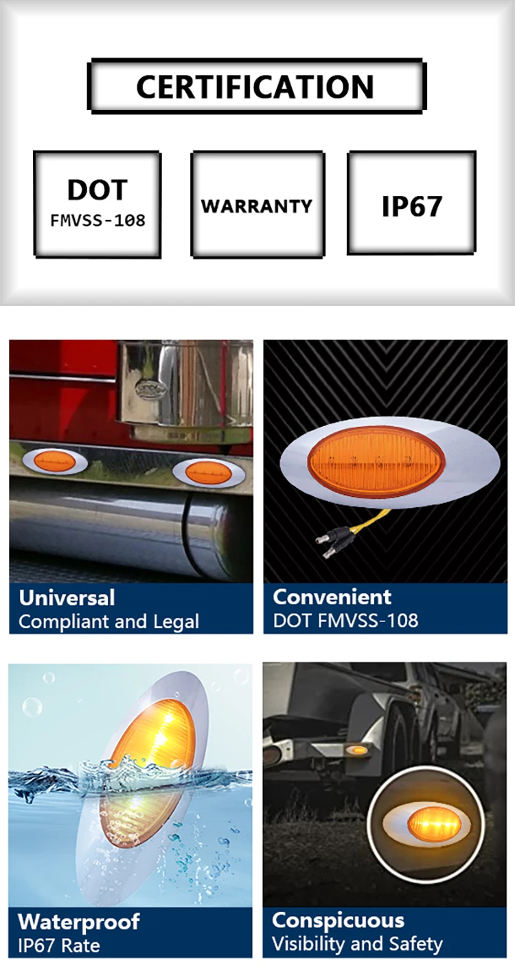 4 Led Chrome Bezel Sae Dot P2 Truck Trailer Boat Lighting System Side ...