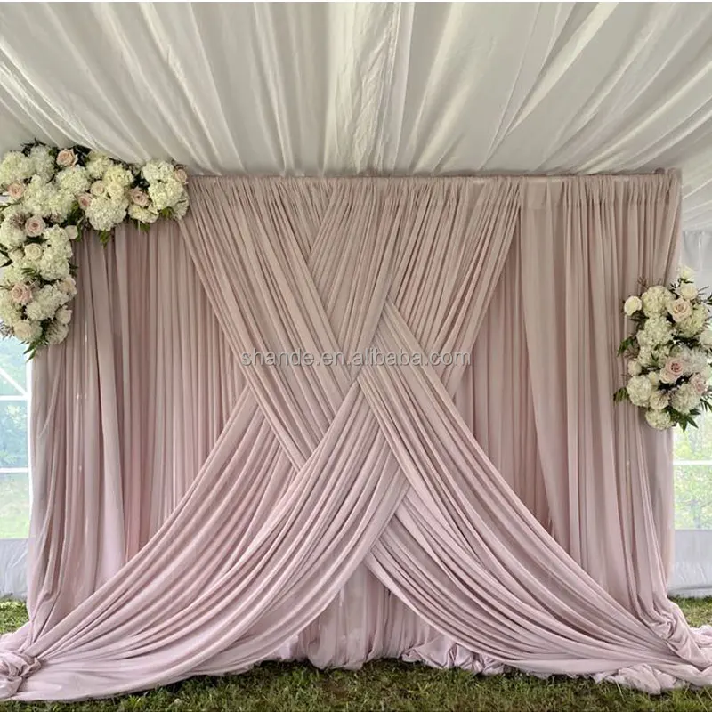 Luxury 10x10ft Cream Cross Drapes Ice Silk Wedding Backdrop
