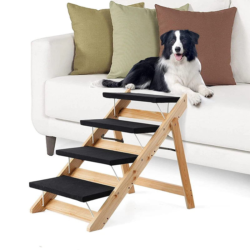 Custom Foldable Wooden Pet Stairs Steps for Dogs and Cats 4-step Pet ...