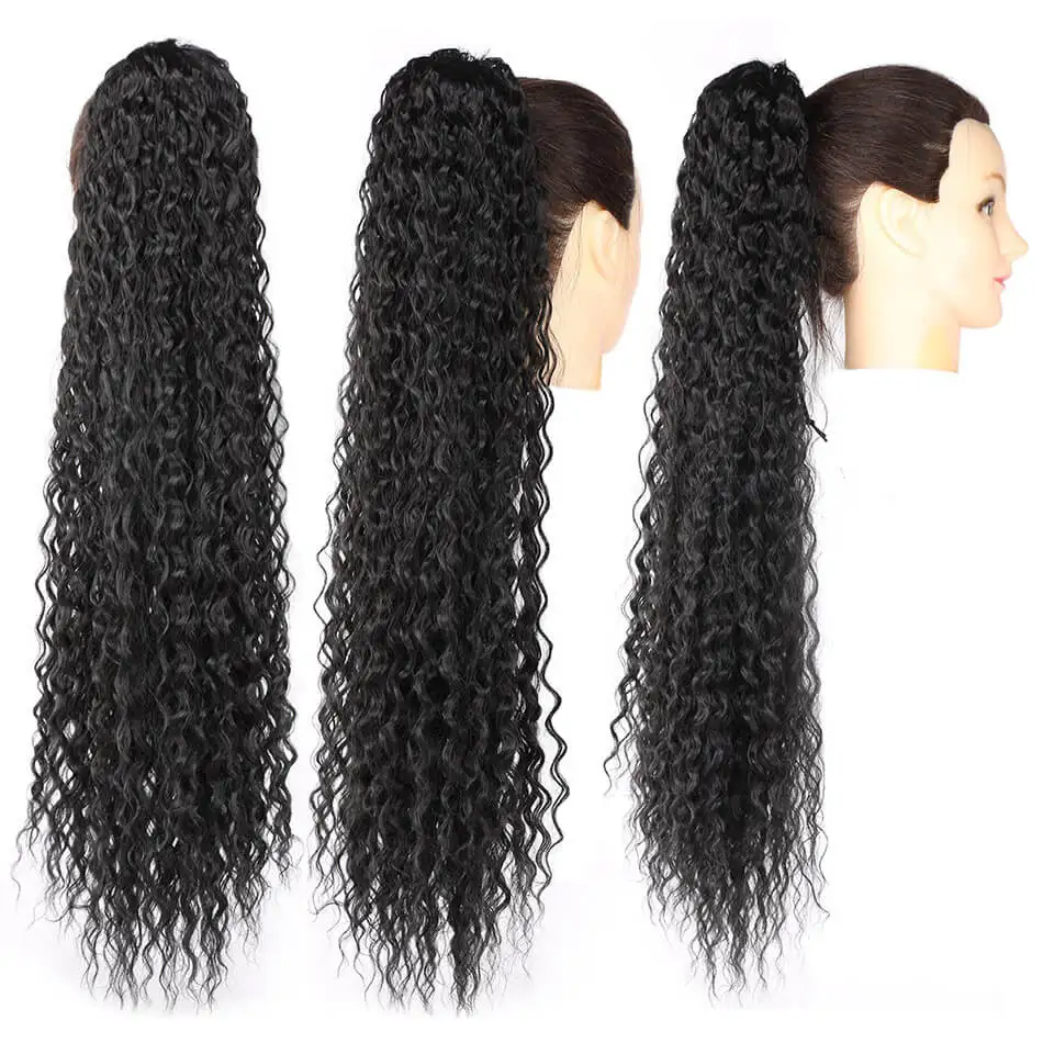 26" Long Wavy Drawstring Ponytail For Black Women Natural Soft Clip In ...