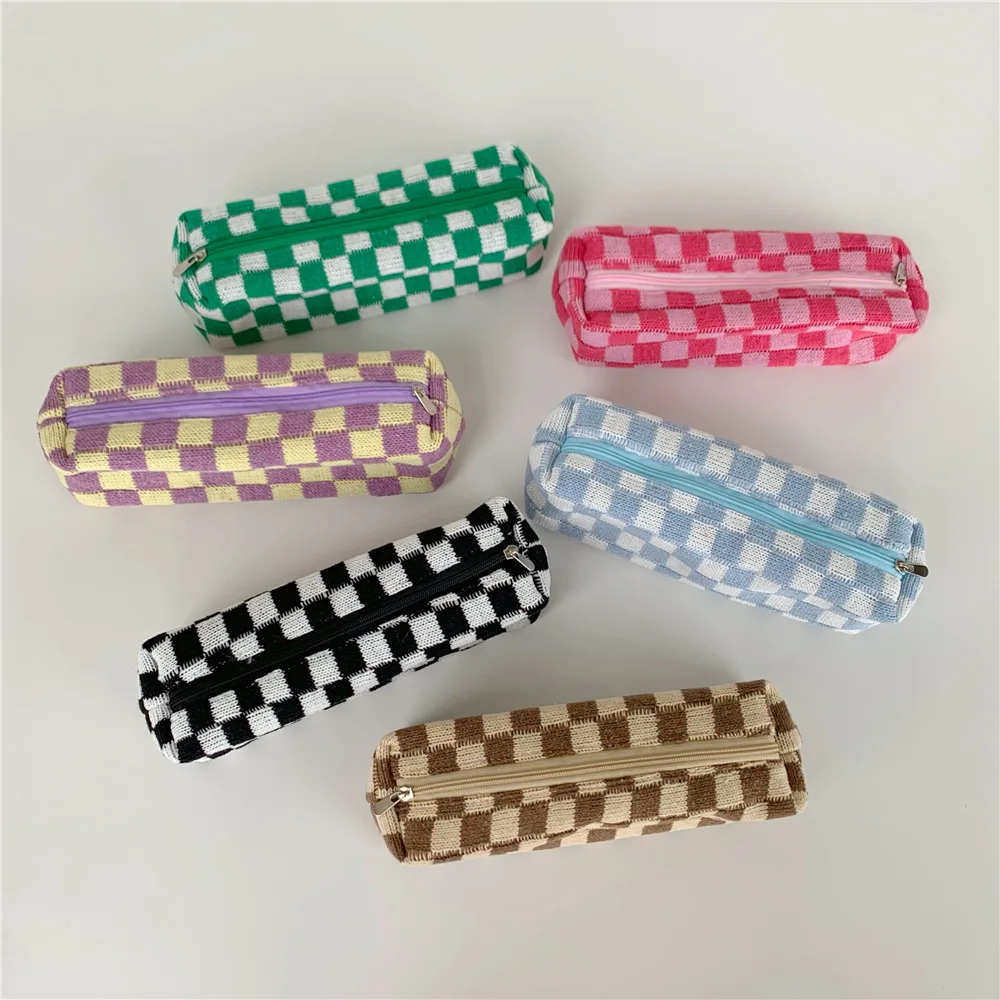 Small Checkered Makeup Brush Bag Girls Cute Checkered Cosmetic Pouch ...