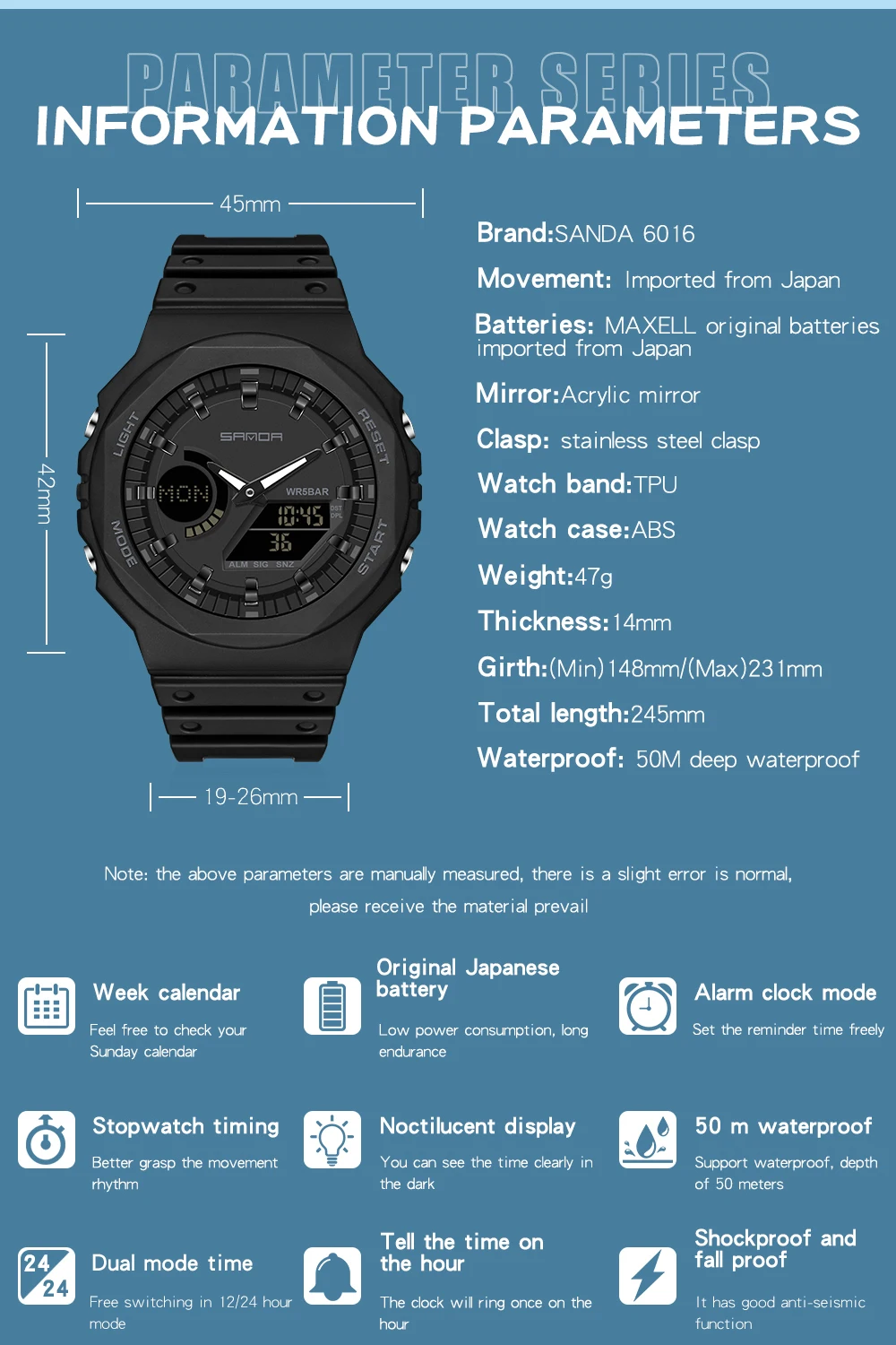 SANDA 6016 Men's Watch - Waterproof Quartz Fashion Timepiece