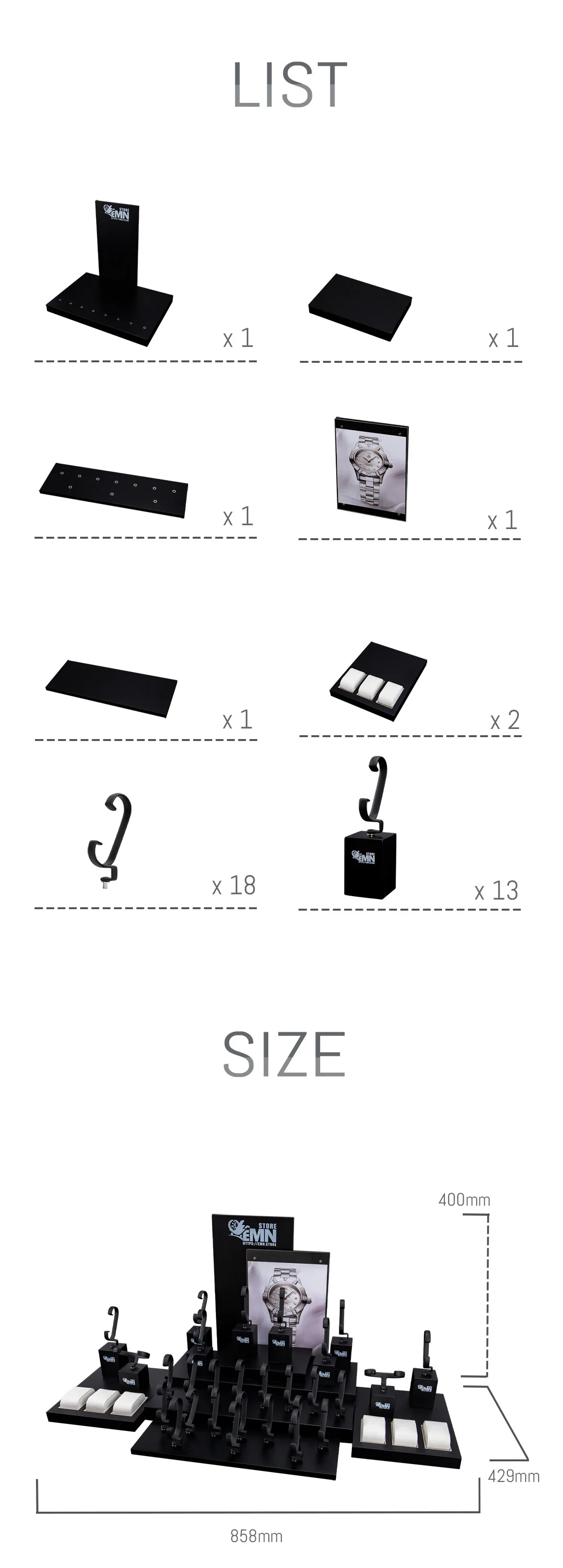 High Backwall Watch Window Display Vertical Wrist Watch Holder Black ...