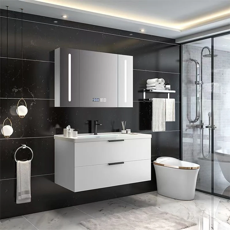 Hpl Bathroom Cabinets With Light For Home Sink And Mirrors Bathroom ...