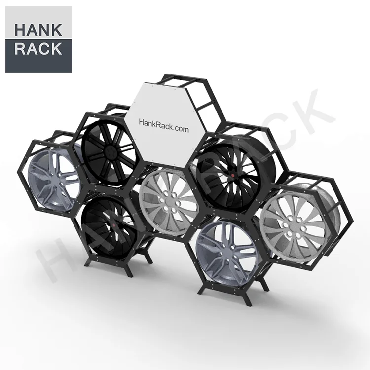 Honeycomb Hexagon Car Rim Display Stand - Durable & Stylish