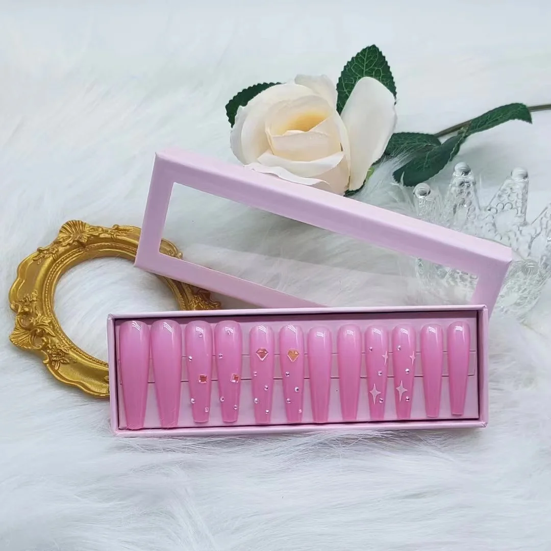 Luxury Coffin False Nails Art Acrylic French Artificial Fingernails ...