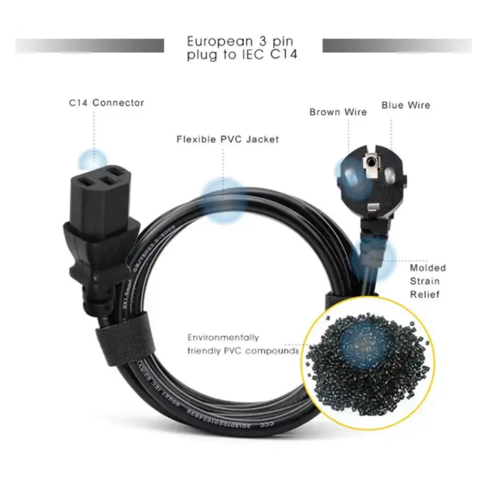 Iec C5/c13/c14/c15 European Standard Power Cable Euro Schuko Plug Male ...