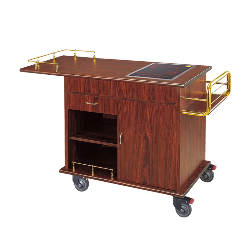 Luxury Dining Trolley Service Flambe Cart with Induction Cooker