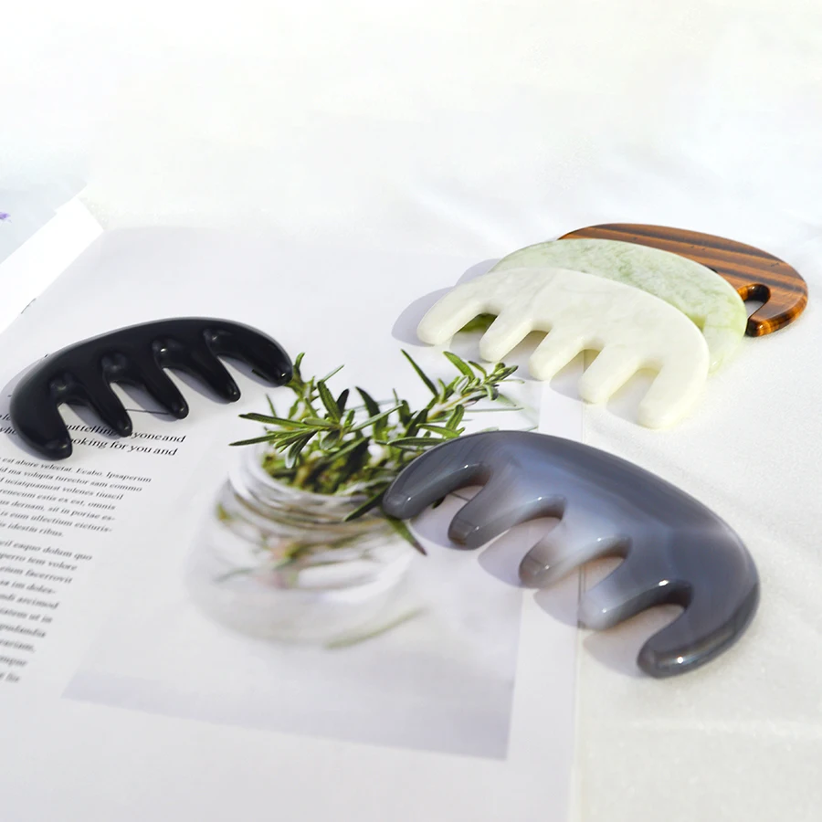 Bian Stone Guasha Comb for Scalp Massage Opal Tiger Eye Stone Agate ...