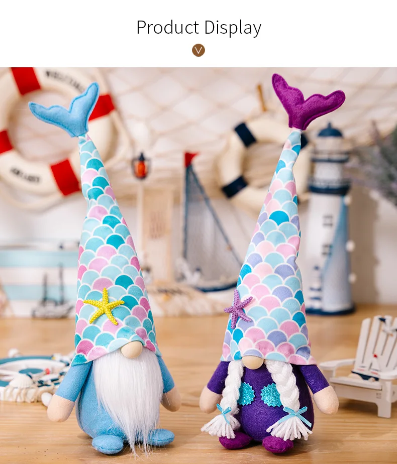 Handmade Beach Dwarf Mermaid Gnomes Plush Ornaments Farmhouse ...