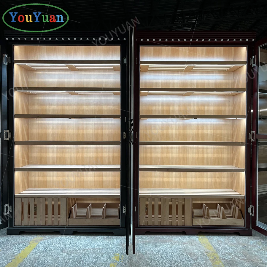 Spanish Cedar Wood Double Door Cigar Humidor Cabinet Led Light 4000 Cigar Capacity Humidor ...