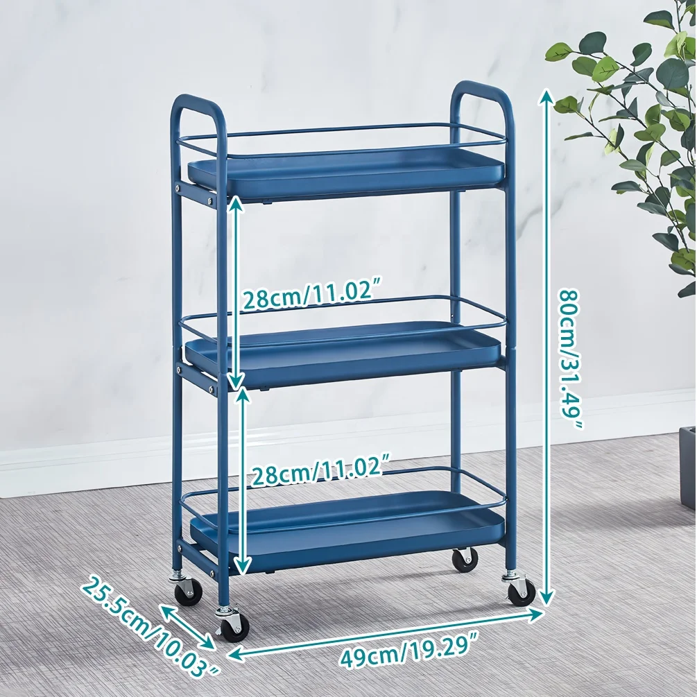 Baoyouni 3 Tier Metal Bathroom Storage Trolley Rack On Wheels Rolling ...