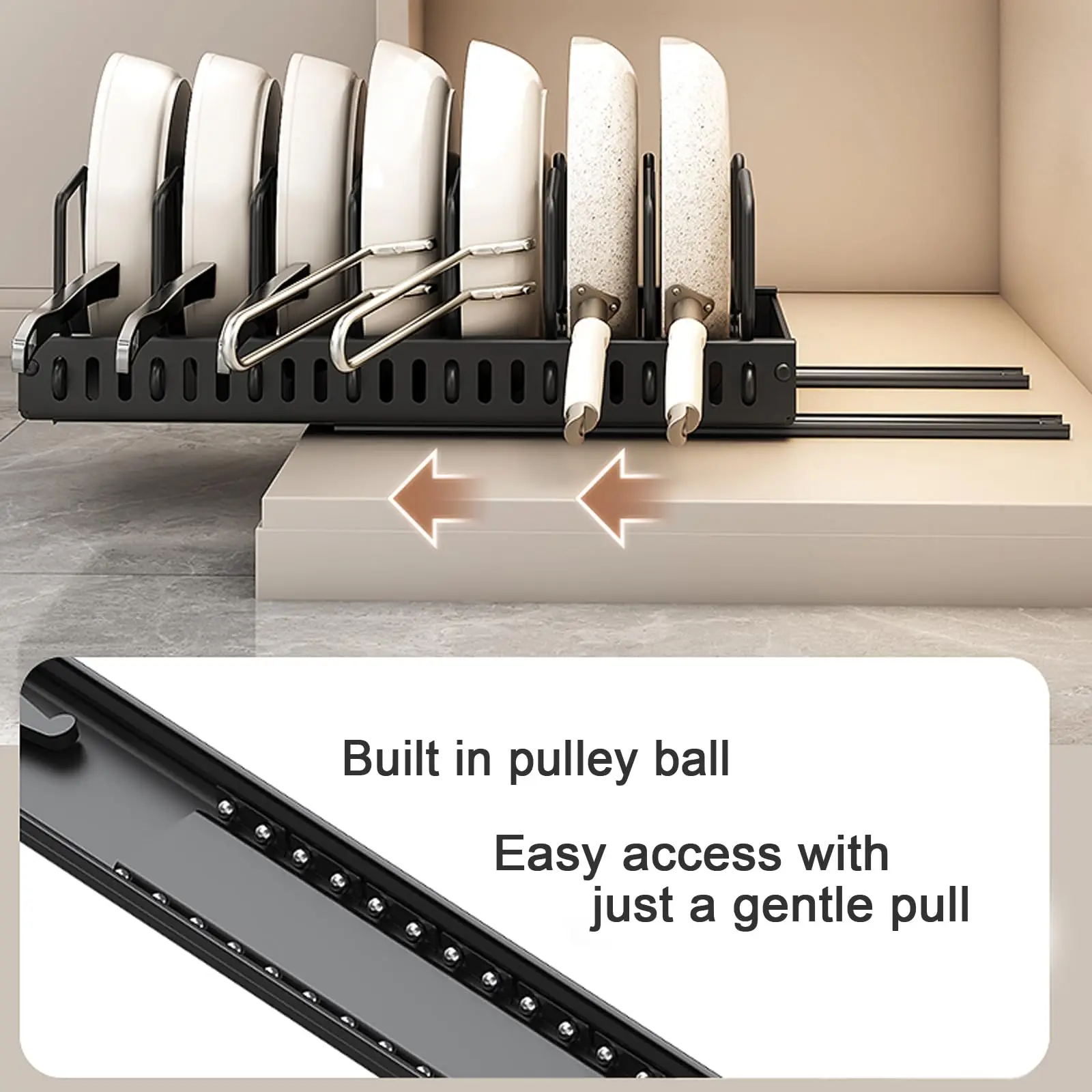 OWNSWING Pots and Pans Organizer Under Cabinet Sliding Pot Lid Holder ...