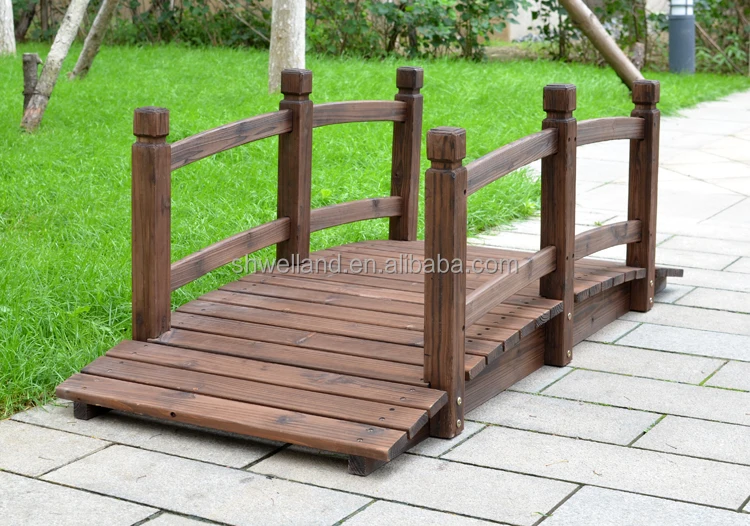 Backyard Cedar Wood Garden Bridge Flame Burnt Brown With Safety ...