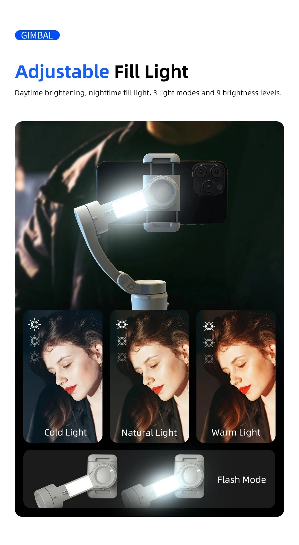 3 Axis Gimbal Stabilizer For Phone With Light 3-axis Anti Shake ...