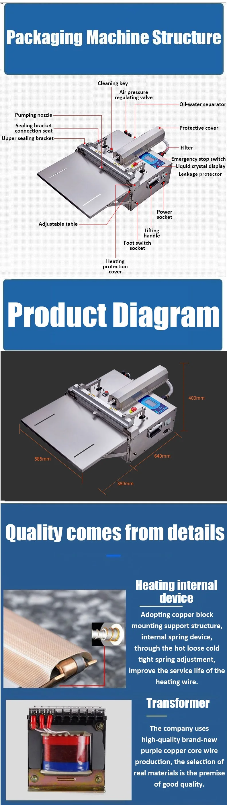 Semi-Automatic External Gas Filling Vacuum Packing Machine Food/Pillow ...