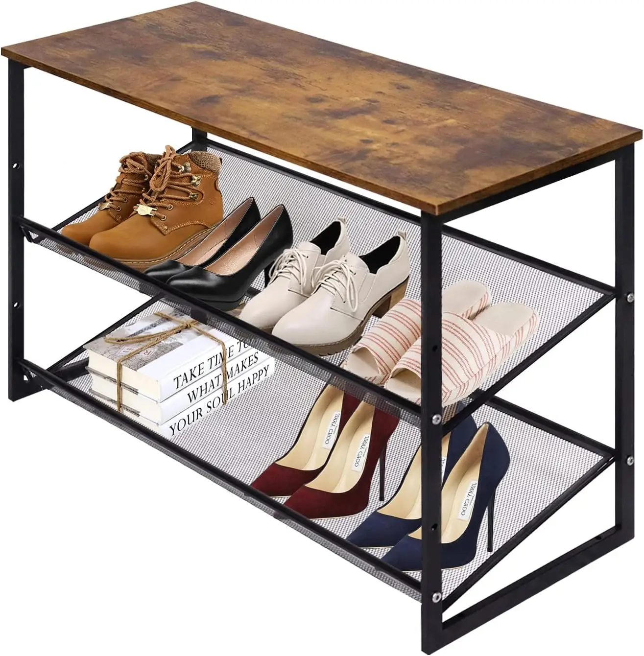 3-tier Tilting Adjustable Freestanding Shoe Rack 6-pairs 25.2 In Length ...